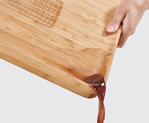 Joseph Joseph Cut & Carve Bamboo Cutting Board with Food Grip and Angled Surface Yellow Large