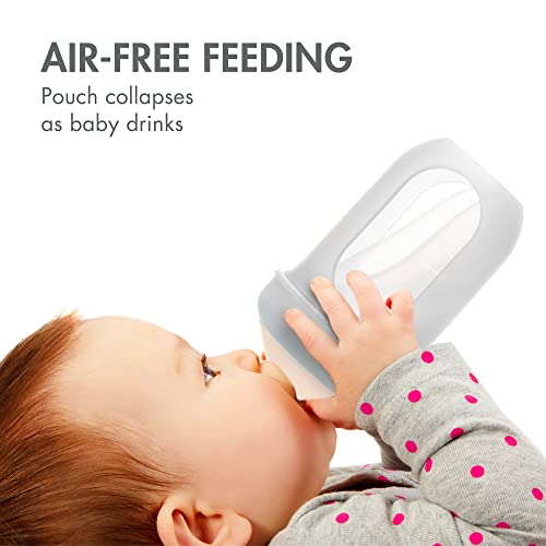 Boon NURSH Reusable Silicone Baby Bottles & NURSH Storage Buns (Pack of 3), Blue-White,3 Count (Pack of 1) & NURSH Reusable Silicone Replacement Pouch, 4 Ounce (Pack of 3)