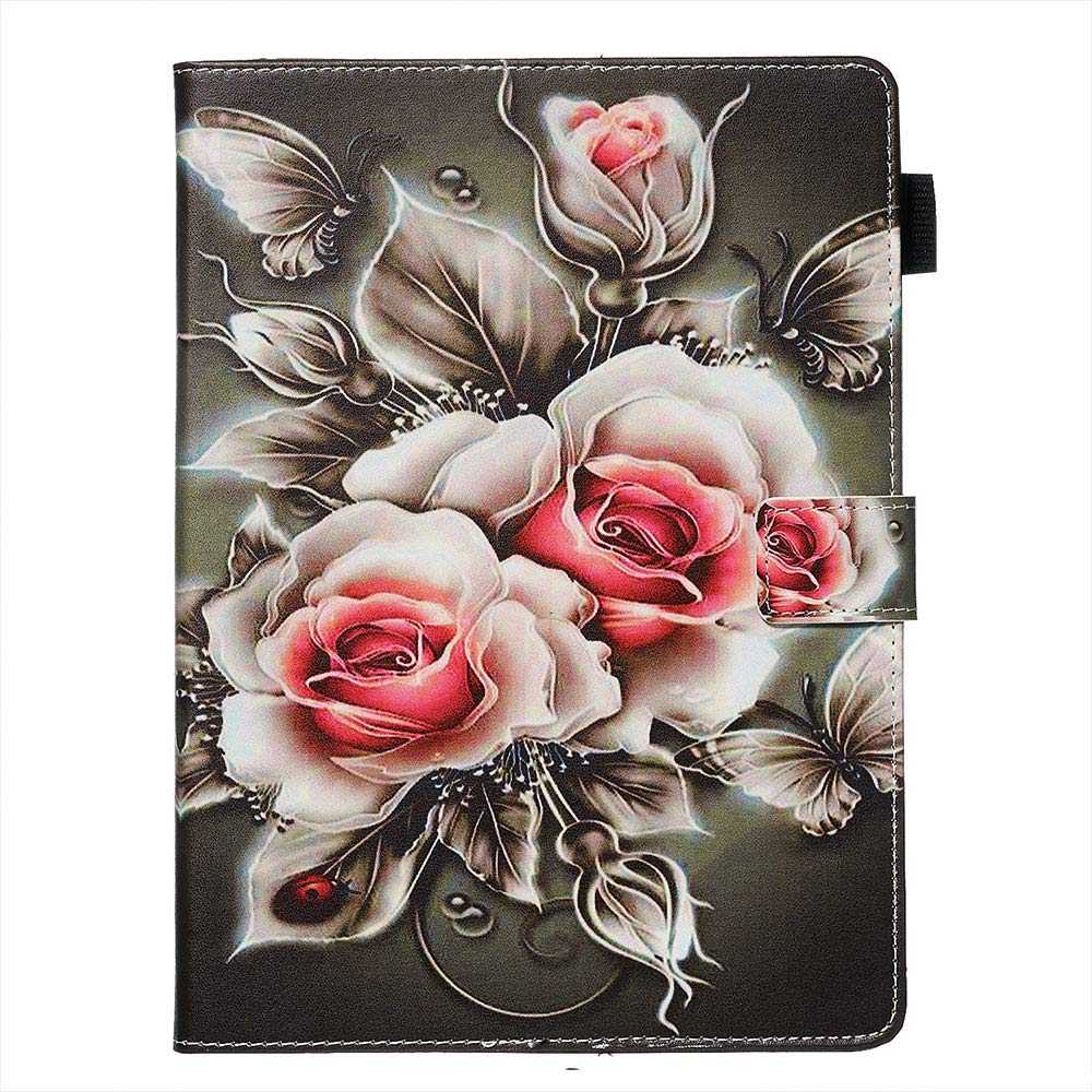 UUcovers Smart Cover for 8" Amazon Kindle Fire HD 8 Tablet 2018/2017/2016 Case 8th/7th/6th Generation with Pencil Holder, PU Leather Magnetic Folio Stand Card Wallet [Auto Wake/Sleep], Black Rose