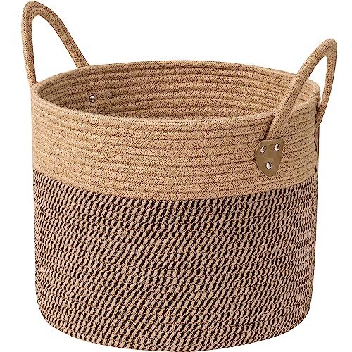 joybest Woven Storage Basket with Handle, Wicker Basket for Organizing, Jute Basket for Plant, Boho Decorative Basket For Blanket Toy Shoes Clothes 14x12 Inches