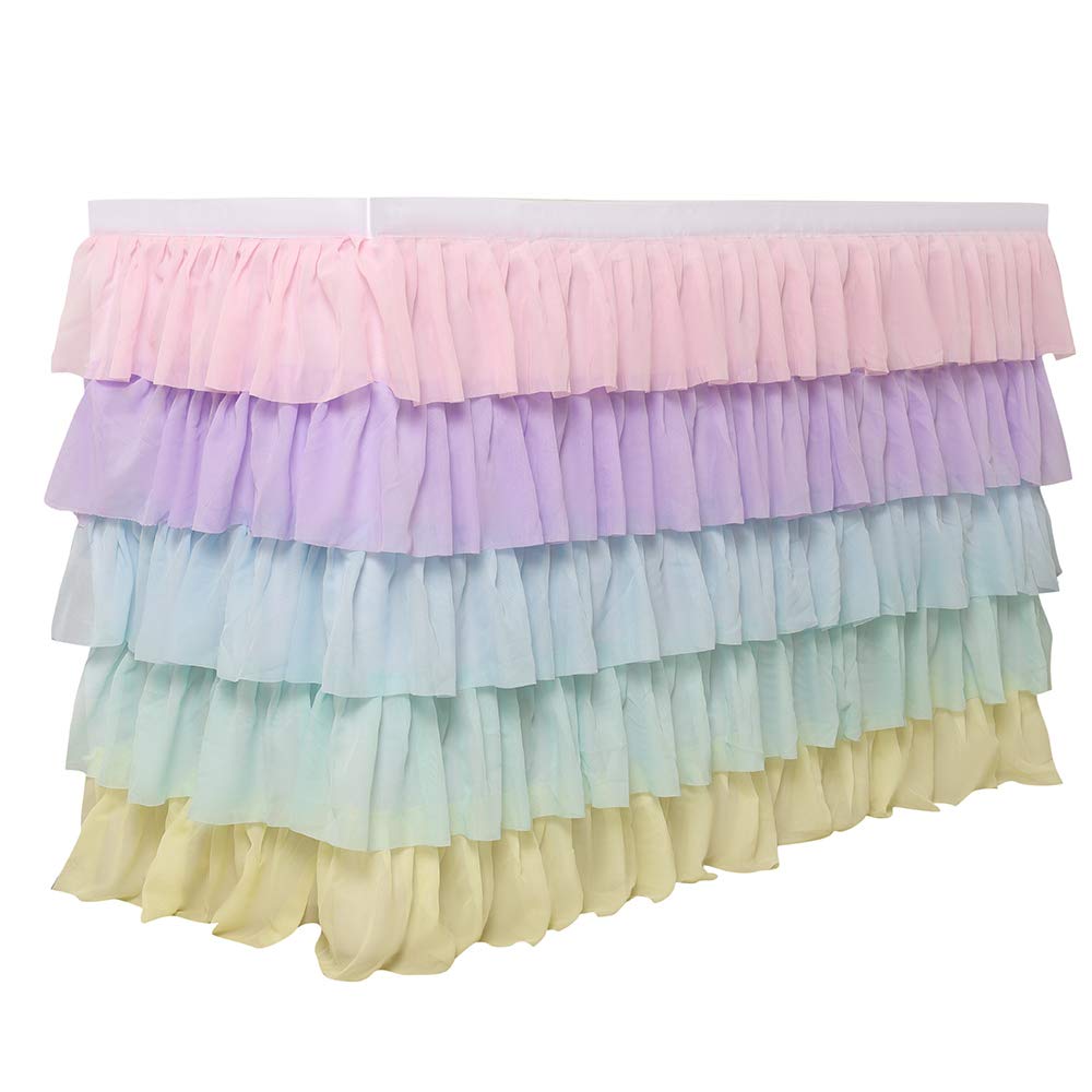 6FT Rainbow Table Skirt for Rectangle or Round Table Chiffon Tulle Table Skirting for Party Baby Shower Wedding Birthday Decor