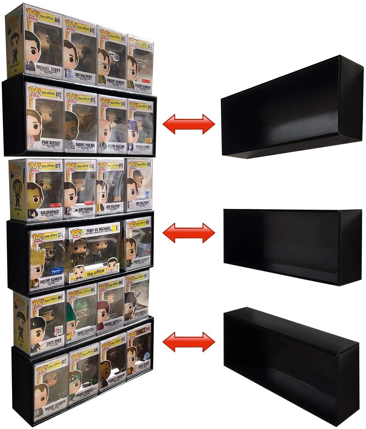 3 Single Row Out of Box Display Cases for 4 in. Funko Pop Collectible Toy Figures, Black Cardboard