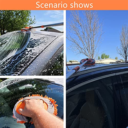 Car Wash Brush with Long Handle Microfiber 62" Brush Soft Mop Mitt Scratch-Free Kit Flexible Rotation Washing Paint Scratch Free Tool Supply Brush Extension Pole Flexible RVs Pickups Buses