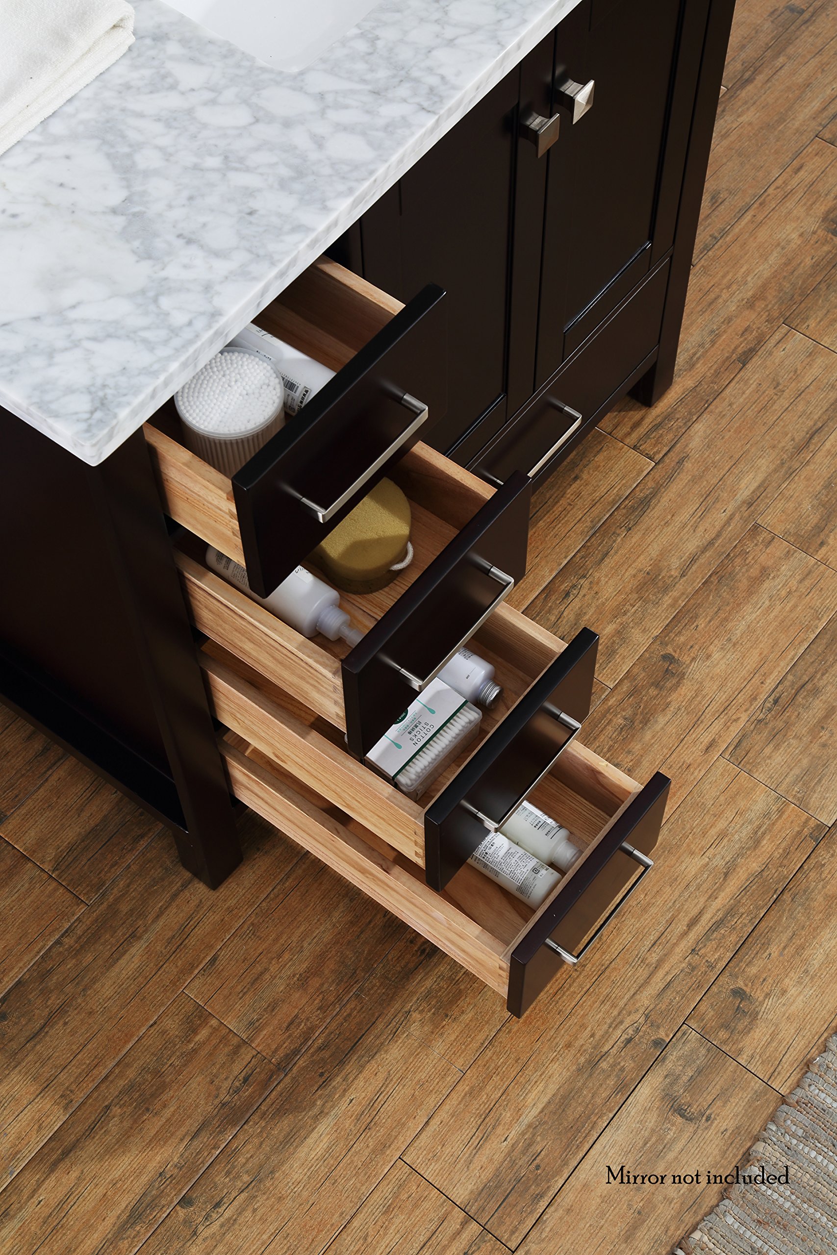 ARIEL Cambridge A037SRCWRVOESP 37” Inch Single Right Offset Rectangular Sink Solid Wood Espresso Bathroom Vanity with 1.5" Inch Edge White Carrara Marble Countertop
