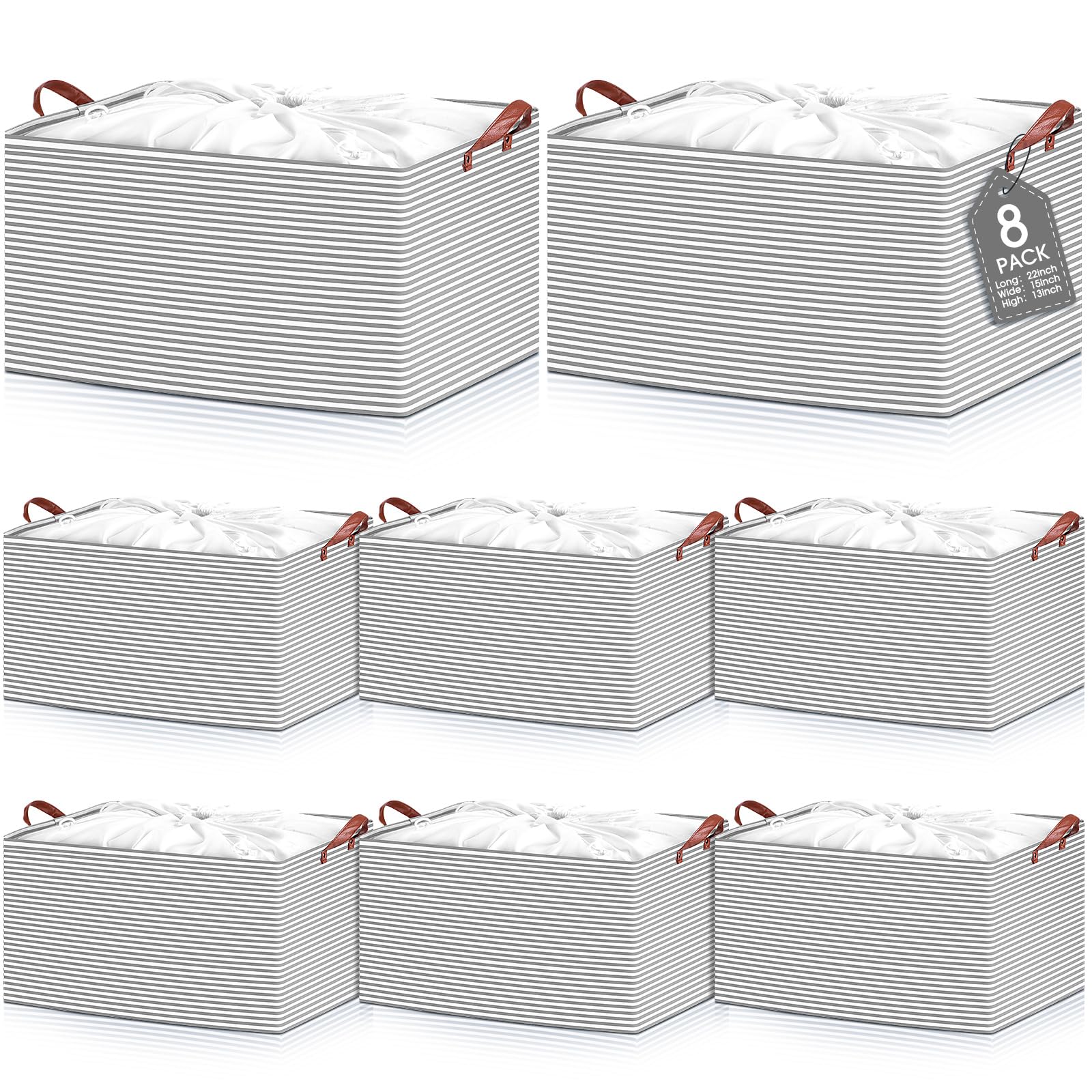 8 Pack 70l Extra Large Storage Bins Closet Organizers and Storage Large Blanket Basket for Shelves Canvas Storage Bin with Handle and Drawstring Cover for Clothing Comforters Toys, 22 x 15 x 13 Inch