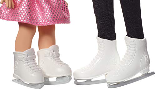 Barbie Ice-Skating Dolls & Playset with Blonde Coach Barbie Doll, Brunette Small Doll and Ice-Skating Base with Turning Mechanism, Gift for 3 to 7 Year Olds