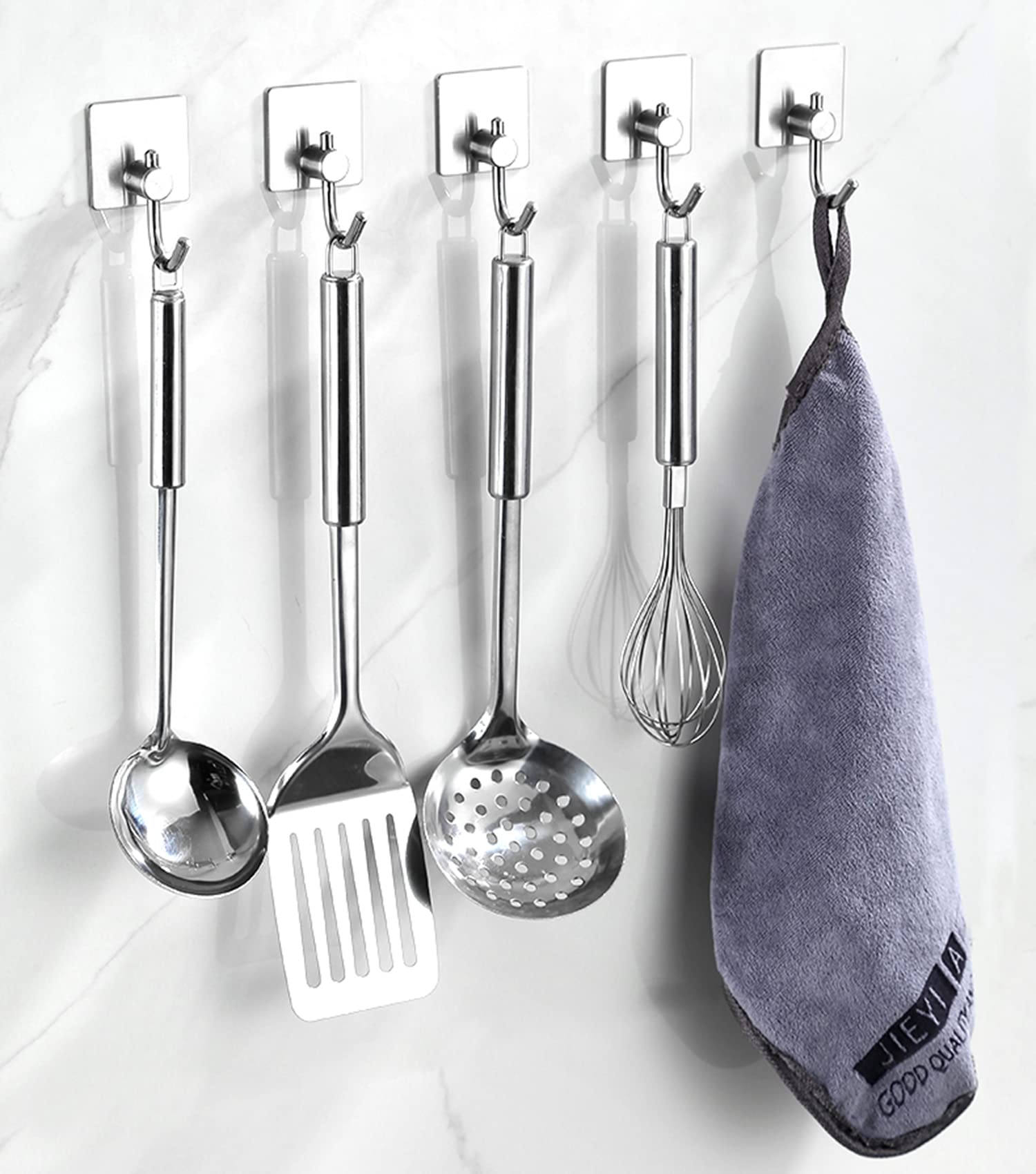 8 Pack Adhesive Hooks Heavy Duty Stainless Steel Black Wall Hooks Sticky Holder Waterproof Aluminum Towel Hooks for Hanging Coat Hat Key Clothes Closet Hook Wall Mount for Kitchen Bathroom Office
