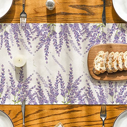 Artoid Mode Lavender Spring Table Runner, Easter Summer Seasonal Anniversary Holiday Kitchen Dining Table Decoration for Indoor Outdoor Home Party Decor 13 x 72 Inch
