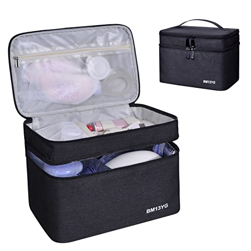 BM13YG Wearable Breast Pump Bag Fits Breast Pumps Like Momcozy, Medela, Lansinoh, Elvie, Willow, 2 Layers Portable Breast Pump Travel Bag for Working Moms and Extra Parts, Bag Only (Black)