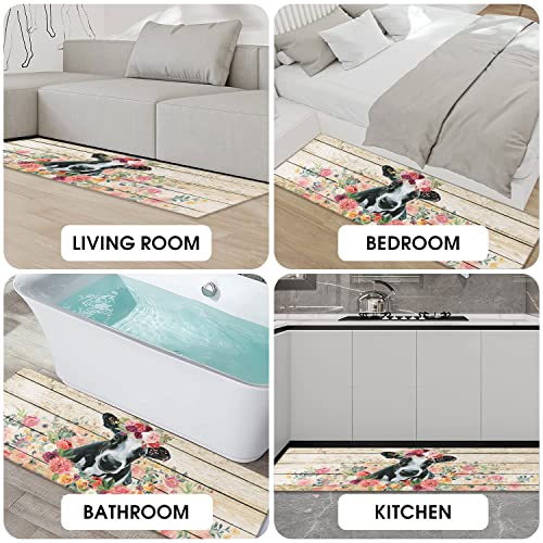 Cow Print Rugs for Kitchen Floor, Farmhouse Kitchen Mats Cushioned Anti Fatigue 2 Piece Set, Memory Foam Kitchen Mat Set of 2 and Kitchen Runner Rug Washable for Home Kitchen Decor 17"x30"+17"x47"