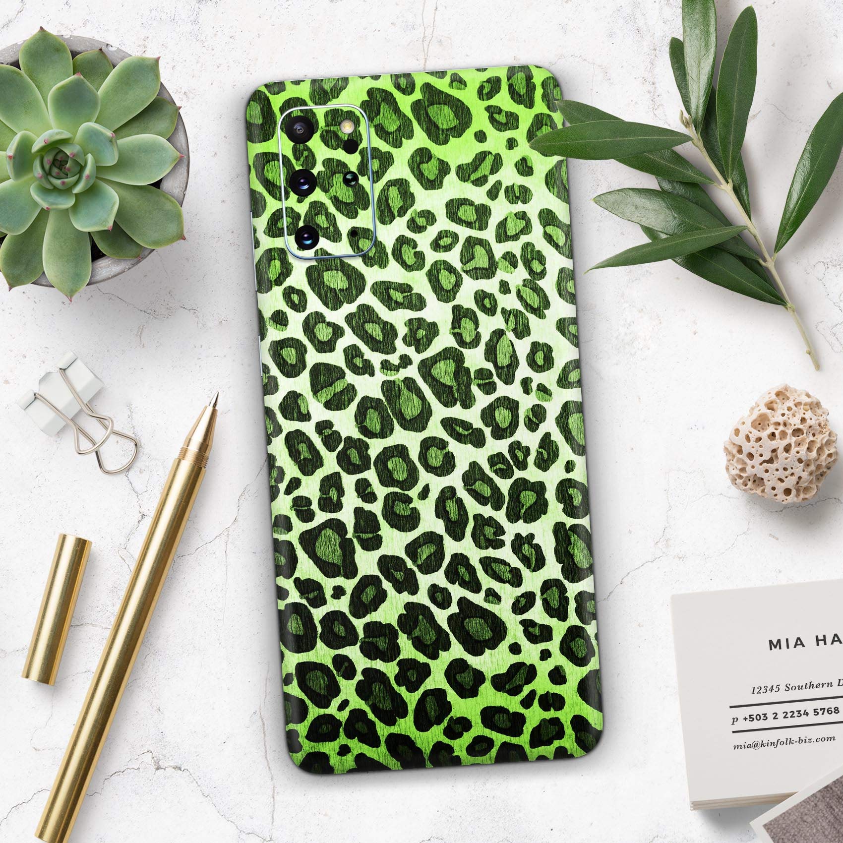 DesignSkinz Vibrant Green Leopard Print Protective Vinyl Decal Wrap Skin Cover Compatible with The Samsung Galaxy S20 (Screen Trim & Back Glass Skin)