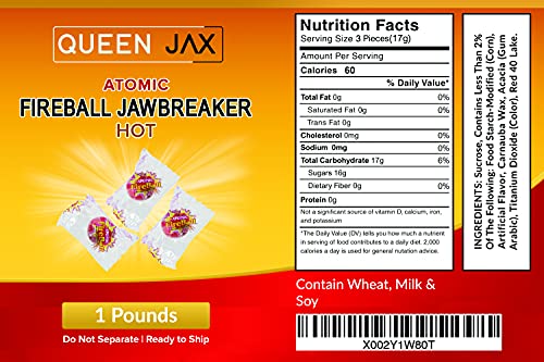 ATOMIC Fireballs - Fireball Candy Bulk - 1 LB - Hot Jawbreakers Candy - Bulk Candy - Individually Wrapped - Atomic Fireball Candy - Spicy Candy - Red Hot Cinnamon Candy Balls - Fire Balls Hard Candy