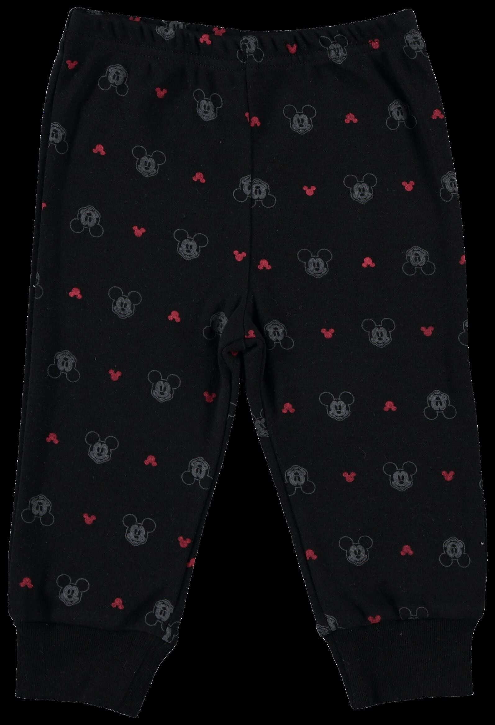 Disney Mickey Mouse Newborn Baby Boys 4 Piece Outfit Set: Bodysuit Pants Bib Hat Red/Black 3-6 Months