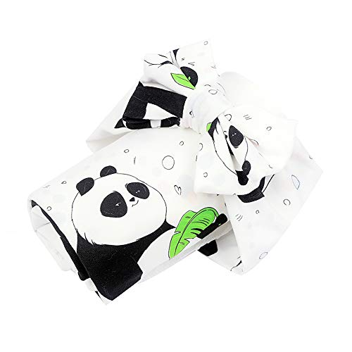 QTECLOR Newborn Receiving Blanket Headband Set - Unisex Soft Baby Swaddle Girl Boy Gifts (Blanket-Panda)