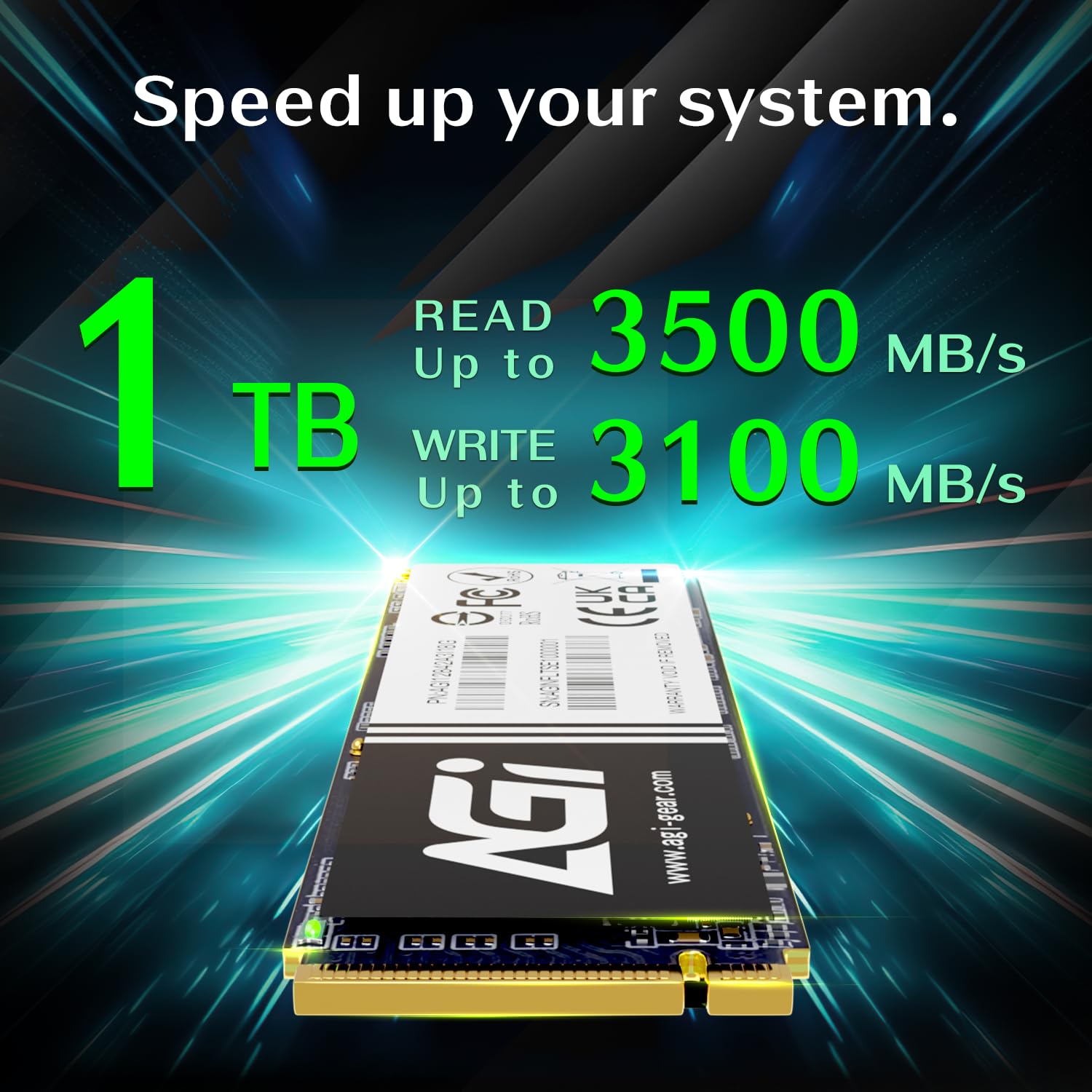 AGI 1TB AI218 Internal SSD,DRAM Cache PCIe NVMe M.2 Gen3x4 3D TLC NAND Flash Internal Solid State Drive SSD with Heat Sink (R/W Speed up to 3500/3100 MBs)