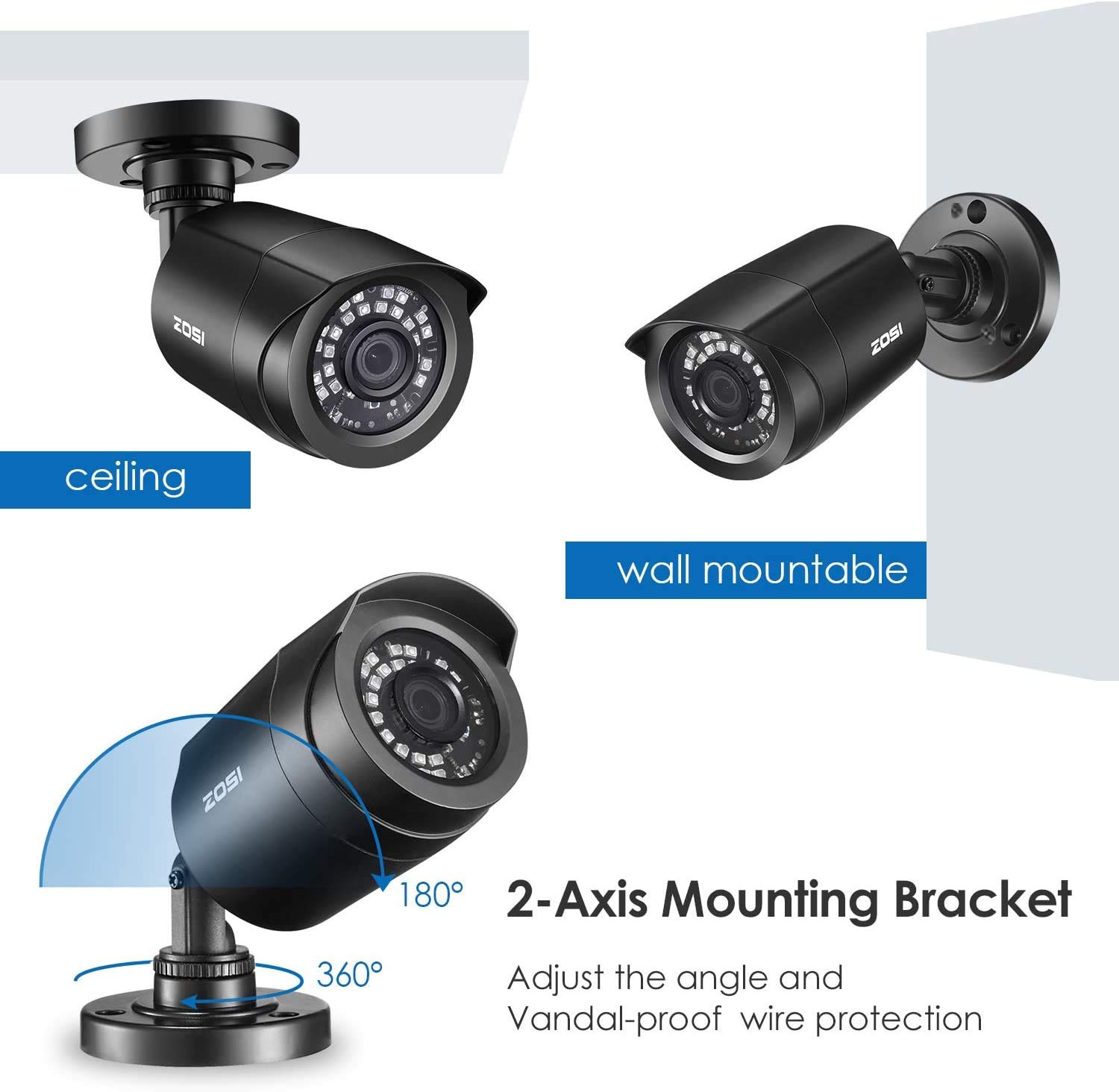 ZOSI 4 Pack 1080P 2.0MP Outdoor Indoor 3.6mm 24PCS Infrared IR Lens Day Night CCTV IR Cut Surveillance Security Camera Compatible for TVI DVR (Renewed)