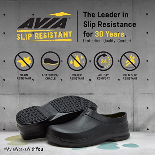 Avia Flame Men's Clogs, Slip Resistant Shoes for Men Food Service, Non Slip Restaurant and Chef Shoes Men Slip Resistant for Kitchen Work or Nursing - Black, 14 Medium