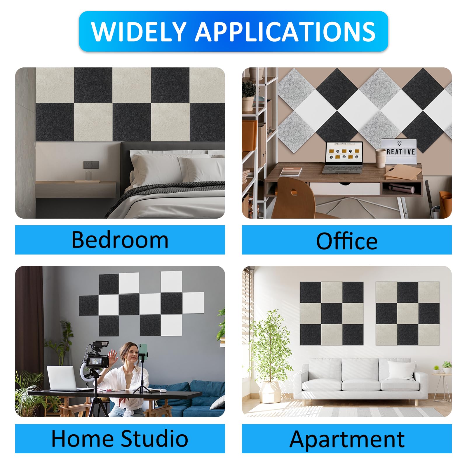 BXI Thickened Sound Absorbing Panels - 12 Pack 12 X 12 X 0.5 Inches Dense Acoustic Panels, Echo Noise Reducing Sound Panels, Tackable Studio Panels for Wall and Ceiling Acoustic Treatment