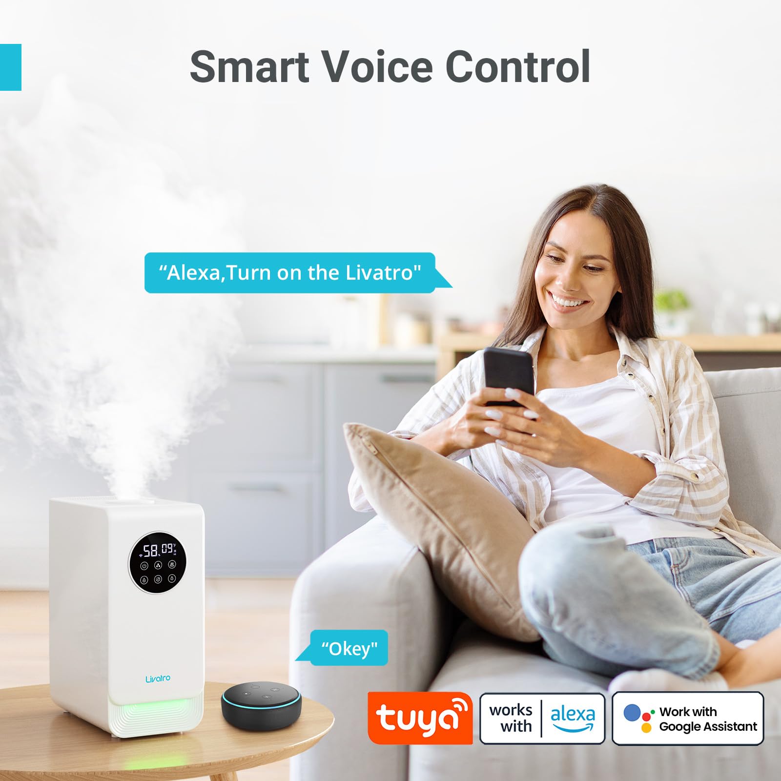 6L Humidifiers for Bedroom Home, Smart Warm and Cool Mist Humidifier for Large Room, Cool Mist Humidifiers for Plants, Top Fill Design and Alexa & App Control, Essential Oil Compatible