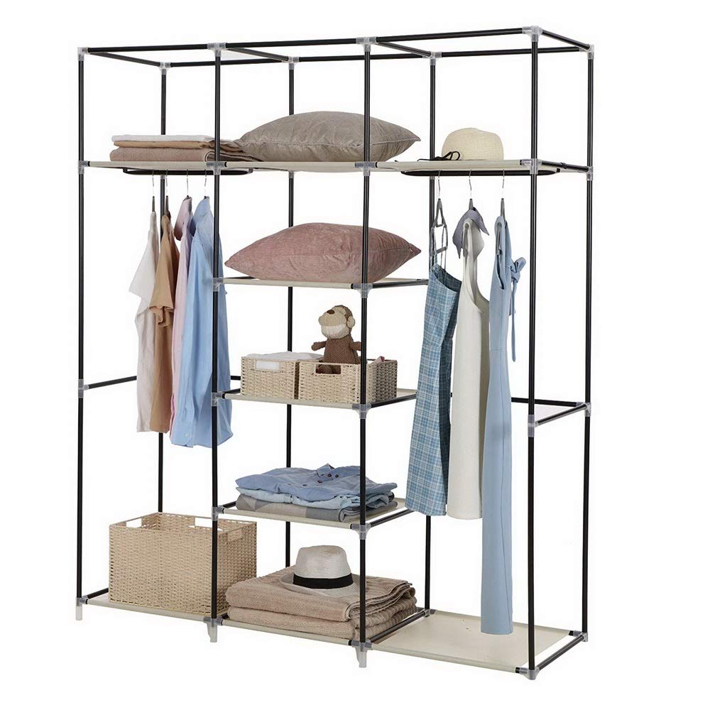 59" Portable Closet Storage Organizer Non-Woven Fabric Clothes Wardrobe (Dark Brown)