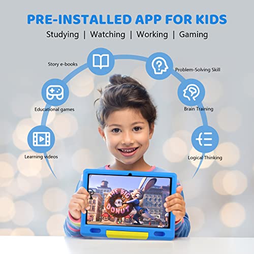 Cheerjoy Kids Tablet 10 inch, Android 12 Tablet for Kids with Parent Control, Kidoz Pre-Installed, 2GB+32GB, 6000mAh Dual Camera WiFi Bluetooth Tablet, Children Tablet with Shock-Proof Case (Blue)