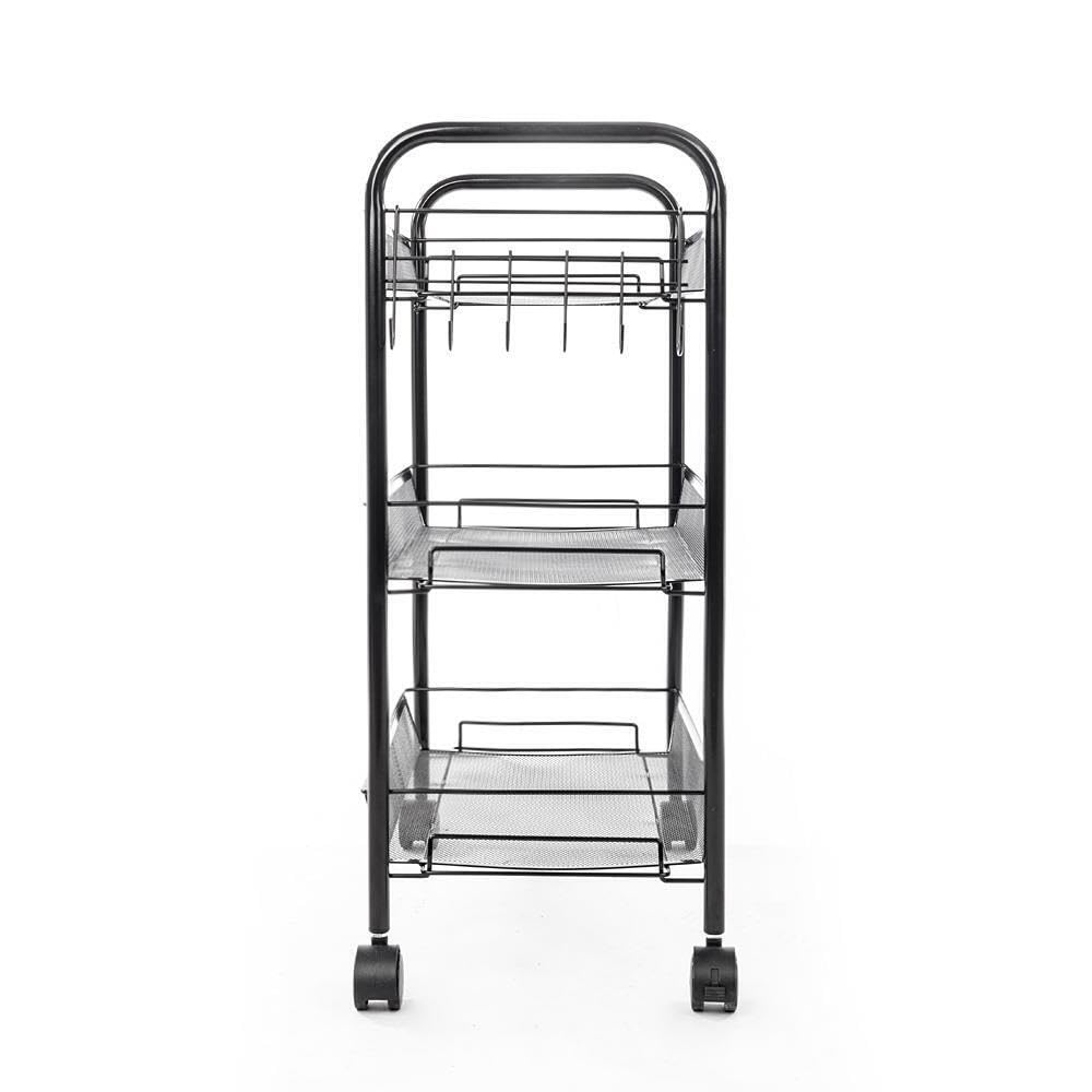 3 Tiers Shelf Metal Mesh Rolling Trolley Storage Rack Organizer for Home Kitchen