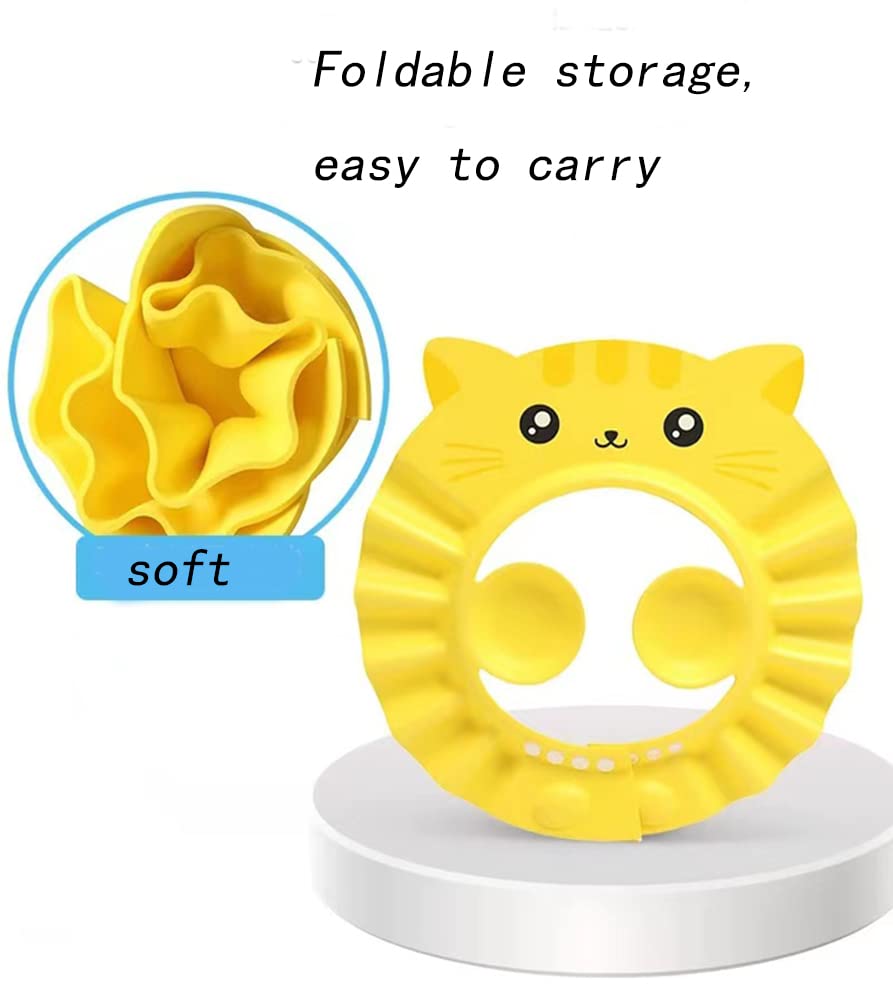 Anller 3 Pieces Baby Shower Cap, Soft Adjustable Bath Shampoo Cap with Ear Protection, Funny Cartoon Bathing Cap for Children, Kids and Toddlers(Pink+Blue+Yellow)