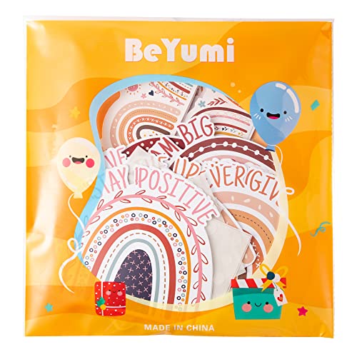 BeYumi 62Pcs Back to School Boho Rainbow Positive Sayings Cutouts Motivational Boho Rainbow Classroom Bulletin Borders Trim Decorations Set for School Home Wall Decor