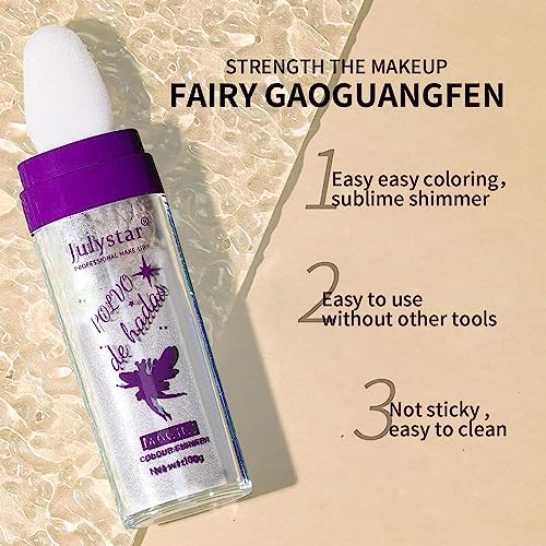 3 Colors Polvo De Hadas Highlighter Powder, Body Brightens Face Blusher Patting Makeup Glitter Stick with Sponge Set for Hair Cosmetic