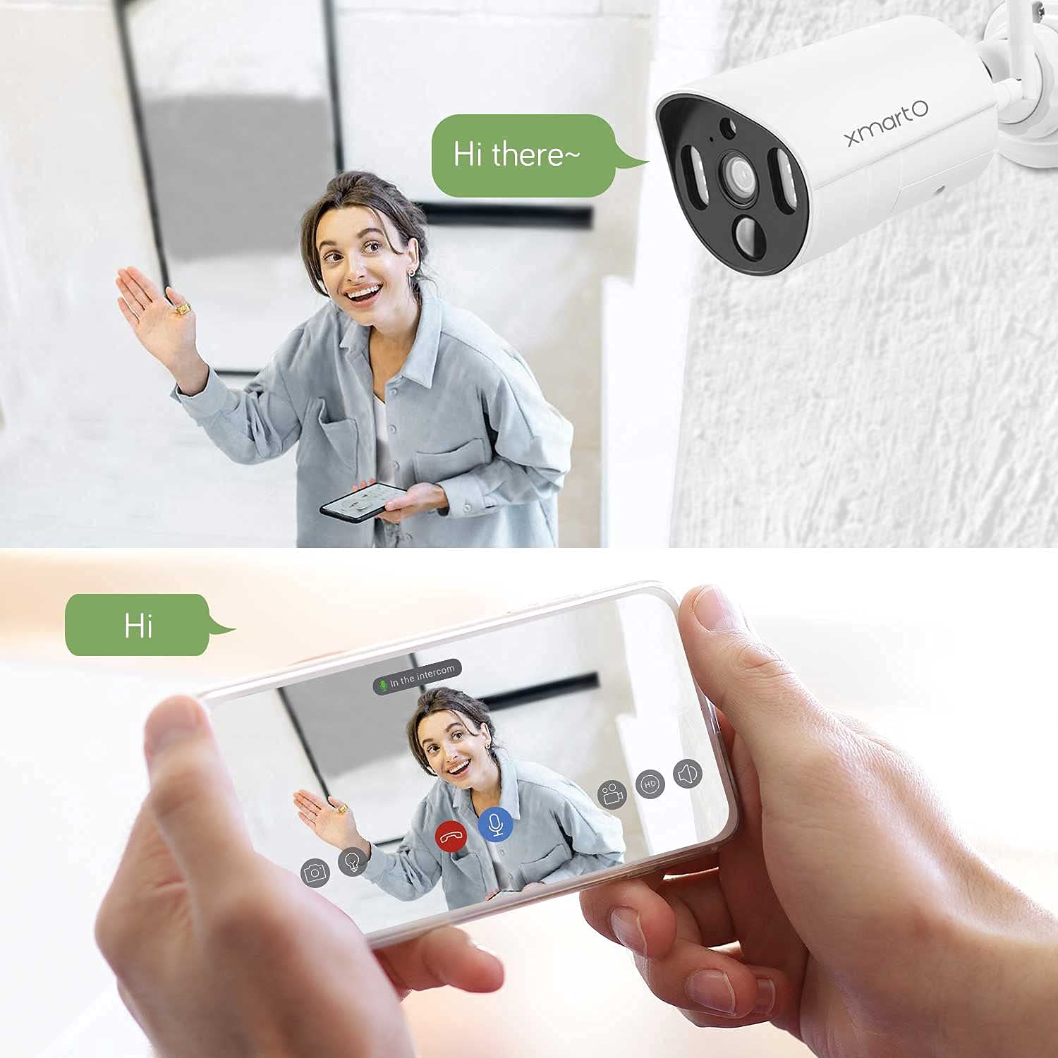 XMARTO Thermal-Detect Wireless Home Security Camera 2-Pack,2K HD WiFi Cameras,Flood Light Color Night Vision,2-Way Audio, 1-Tap Siren (24/7 Surveillance,Save to SD,NVR or Cloud, ww. Alexa, WP2K34-Q2)