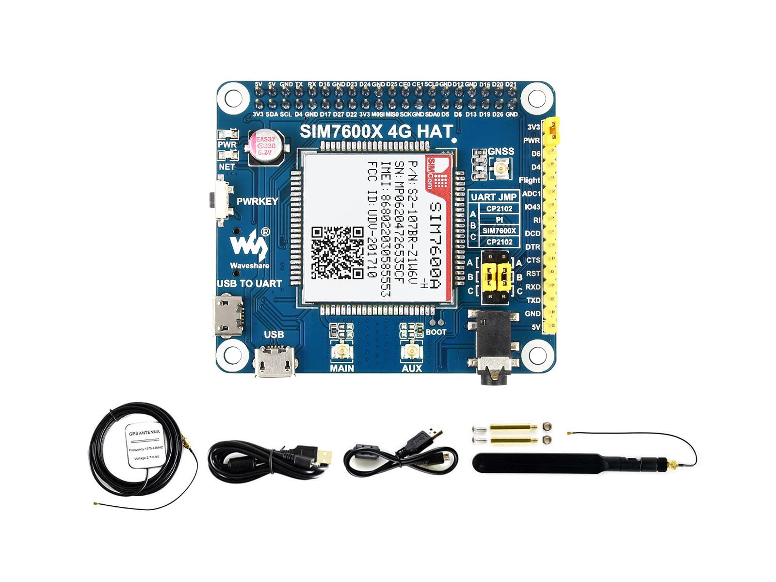 Waveshare 4G/3G/GNSS HAT for Raspberry Pi Zero/Zero W/Zero WH/2B/3B/3B+ Jetson Nano Based on SIM7600A-H LTE CAT4 up to 150Mbps Support Phone Call Wireless Communication