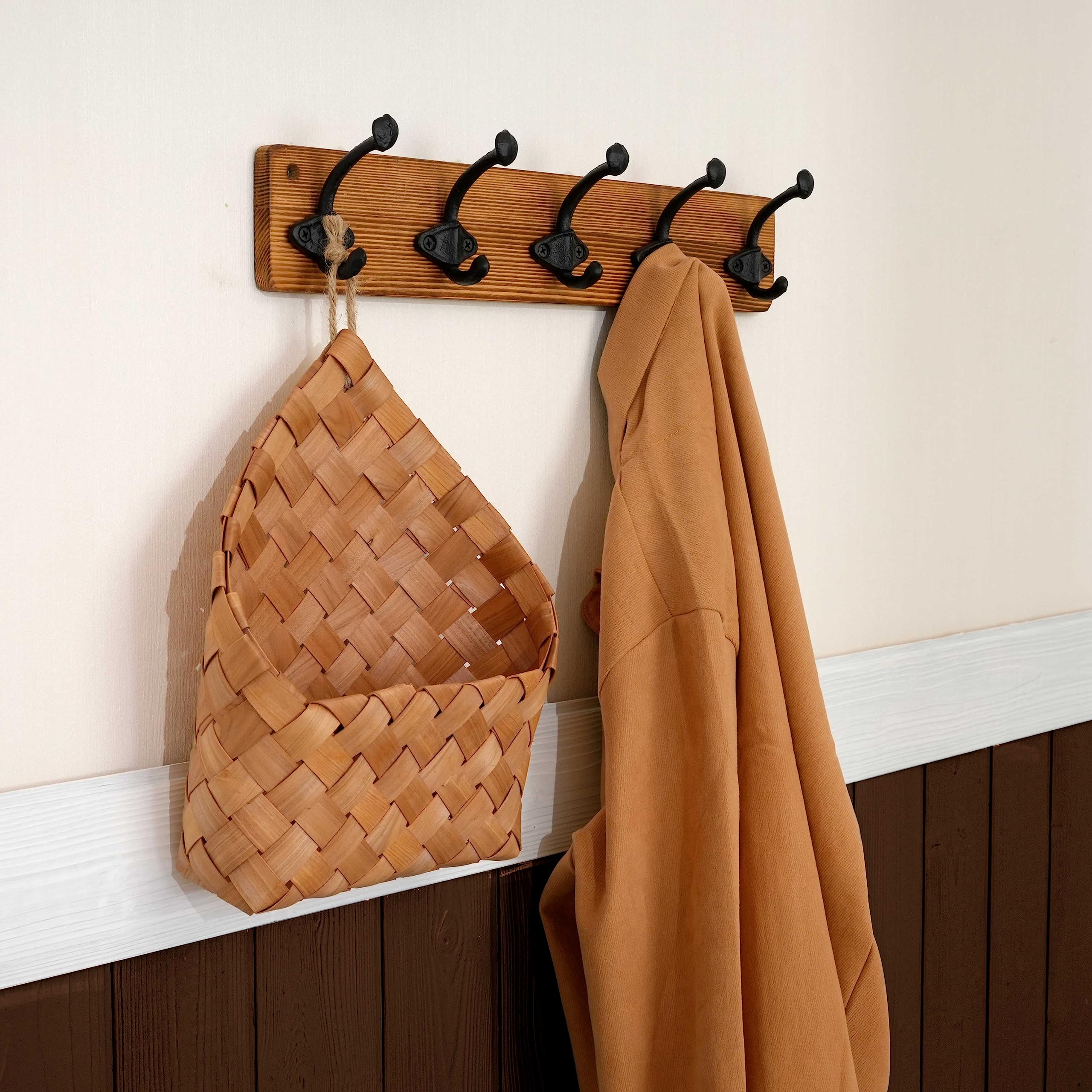 WEBI Rustic Coat Rack Wall Mount,5 Cast Iron Coat Hooks Wall Mounted,Heavy Duty Antique Vintage Hooks for Hanging Coats,Jacket,Clothes,Black