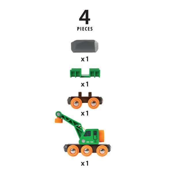 BRIO World 33698 - Clever Crane Wagon Set - 4 Piece Wooden Toy Train Set for Kids | Imaginative Play | Compatibility with Other Sets | FSC-Certified Wood