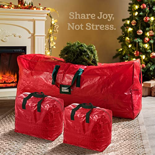 Zober 3-Pack Christmas Artificial Tree Storage Bag and Two Garland Bags; Holiday Tree Storage for Trees Up to 9 ft, Includes Card Slot, Dual Zipper, and Carry Handles; Tearproof 600D Oxford Material