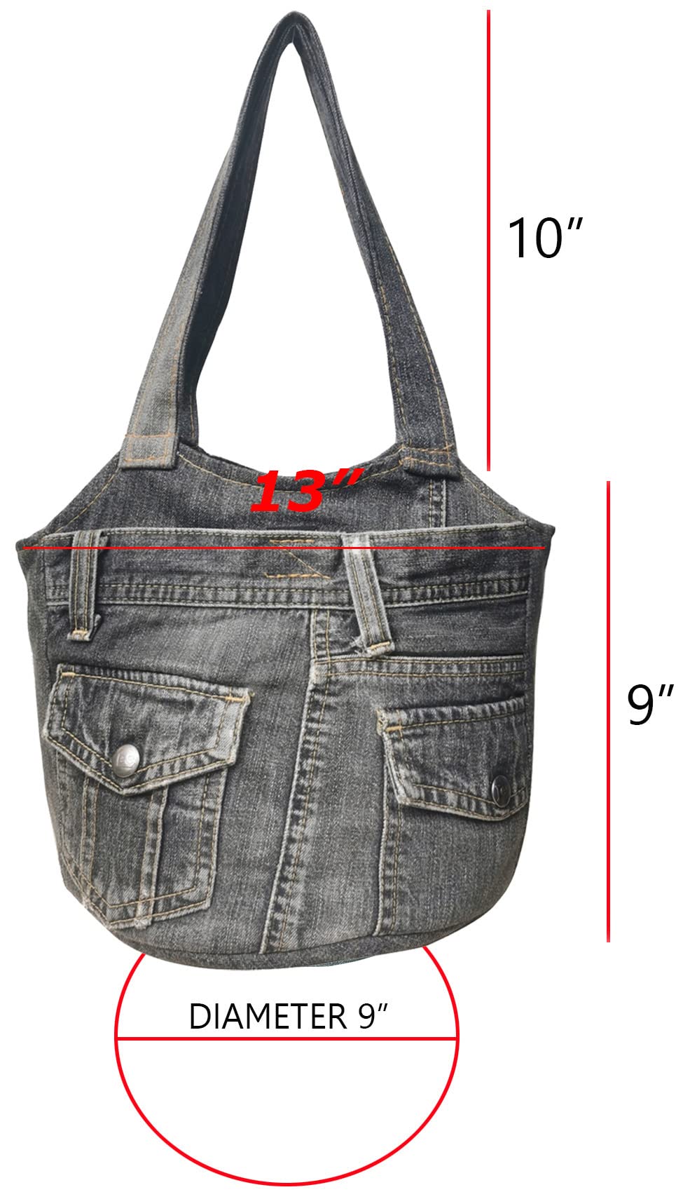 BDJ Upcycling Blue Denim Jean Round Shape Top-Handle Bucket Handbag for women (Round 5)