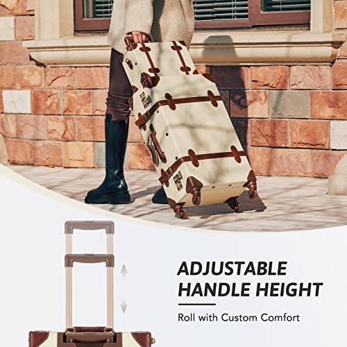 CO-Z Vintage Luggage Sets, 2 Piece Retro Suitcase with Spinner Wheels TSA Lock and Carry On Briefcase, Large 24" Trunk Small 12" Train Case Leather Travel Luggage Set for Women Men, Beige