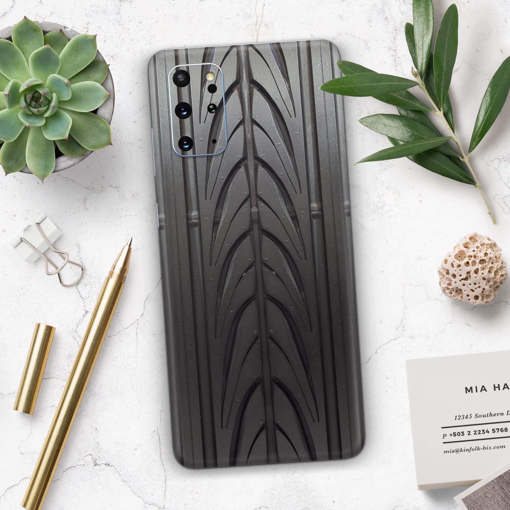 DesignSkinz Shiny Black Tire Tread Protective Vinyl Decal Wrap Skin Cover Compatible with The Samsung Galaxy S20 (Screen Trim & Back Glass Skin)
