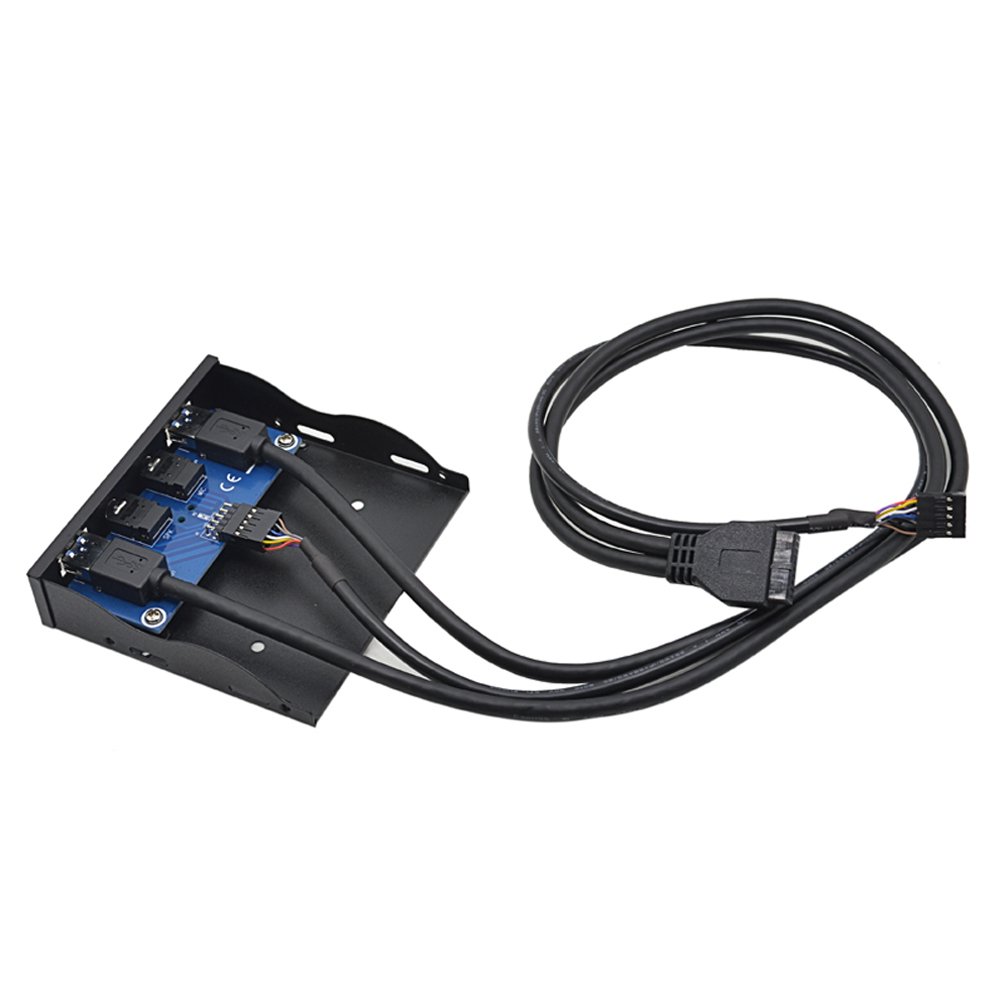 C-Zone 3.5" Floppy Bay High Speed 5 Gbps 20Pin 2 Port USB 3.0 Hub HD Audio 3.5mm Earphone Jack Mic Interface PC Front Panel Adapter