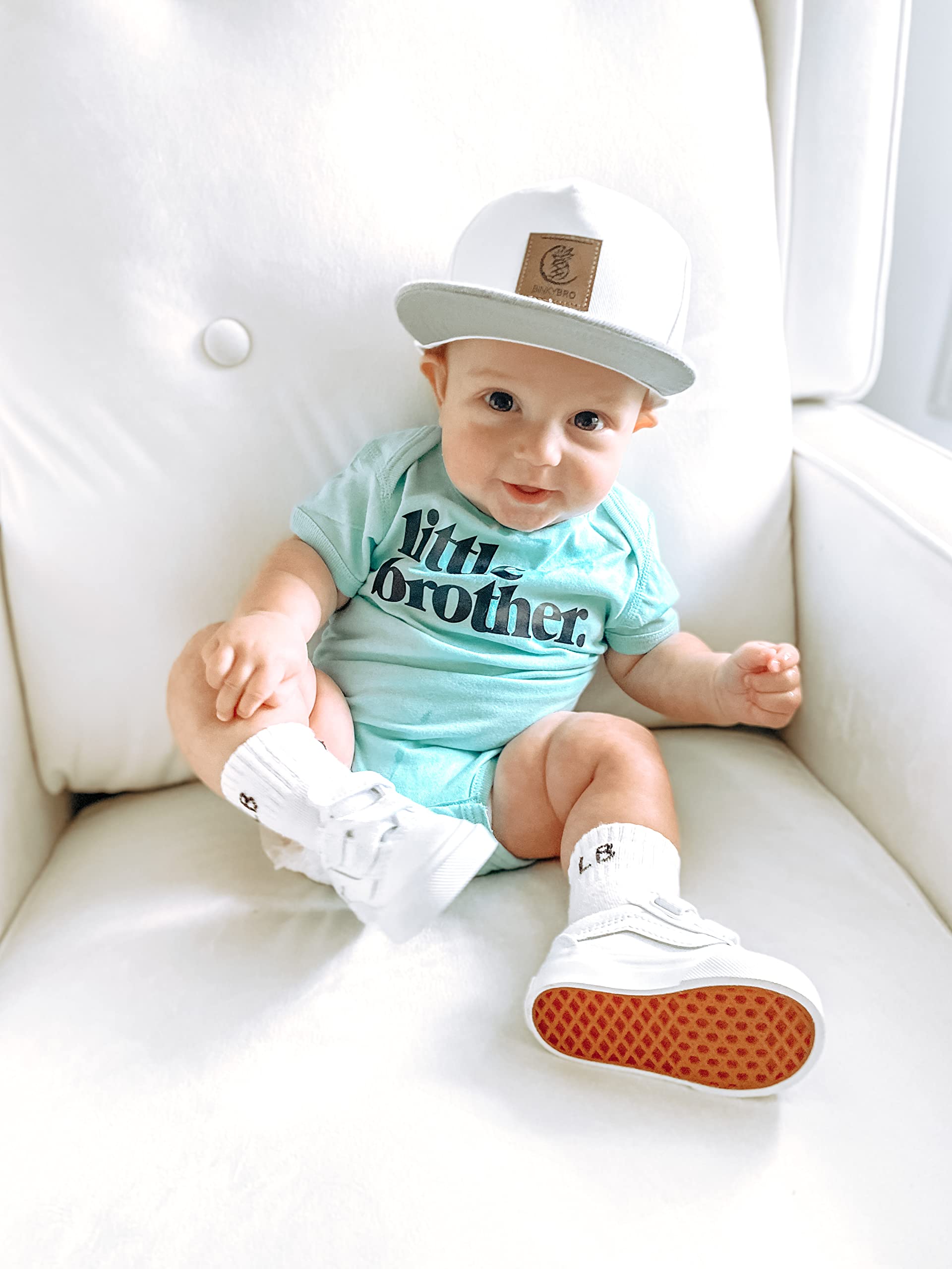 Olive Loves Apple Little Brother Bodysuit for Baby Boys Sibling Outfits Granite Heather Bodysuit Newborn