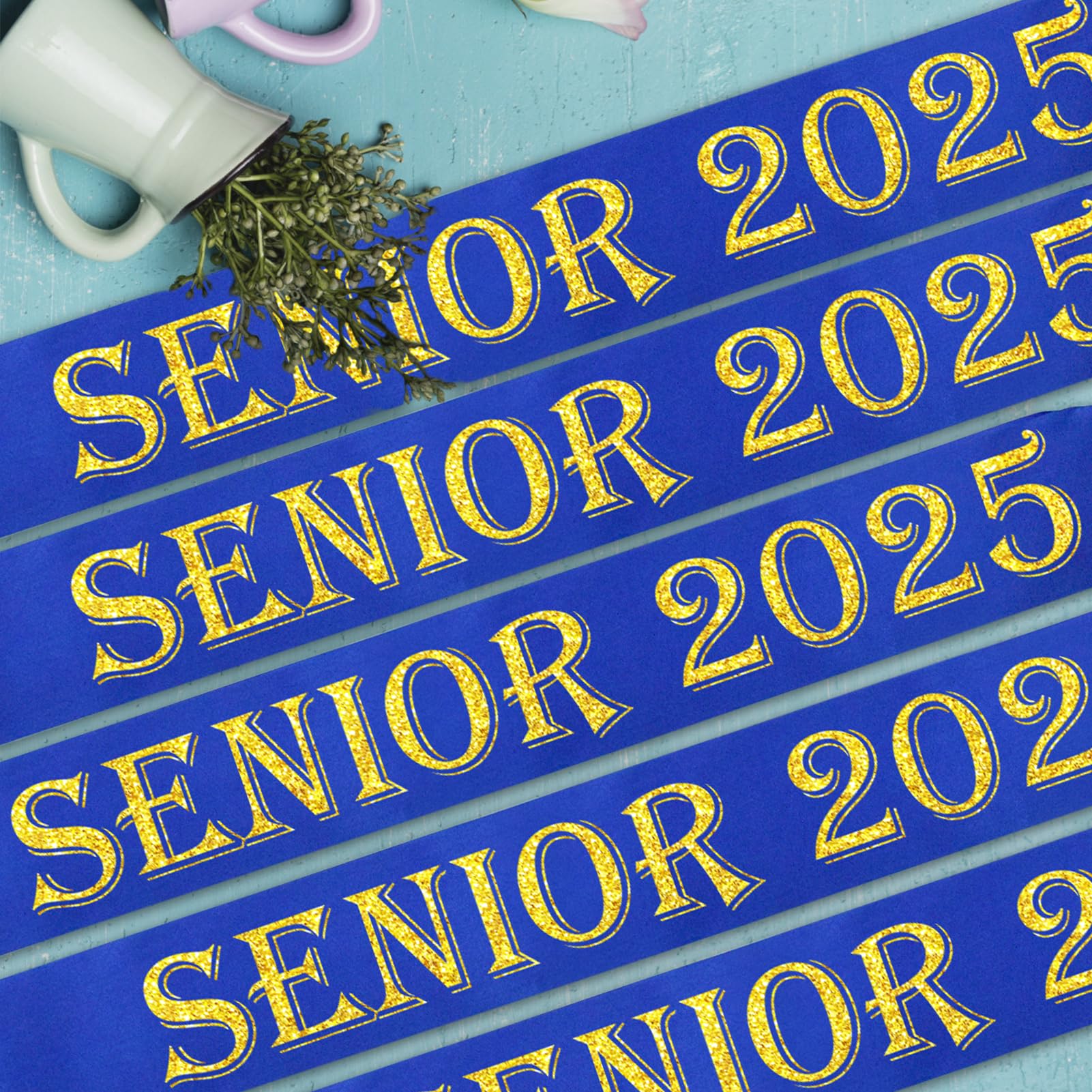8 Pack Senior 2025 Sash, Gold Glitter Royal Blue Satin Finally Graduated Senior Cheerleader Sashes for Class of 2025 Graduation Party Supplies