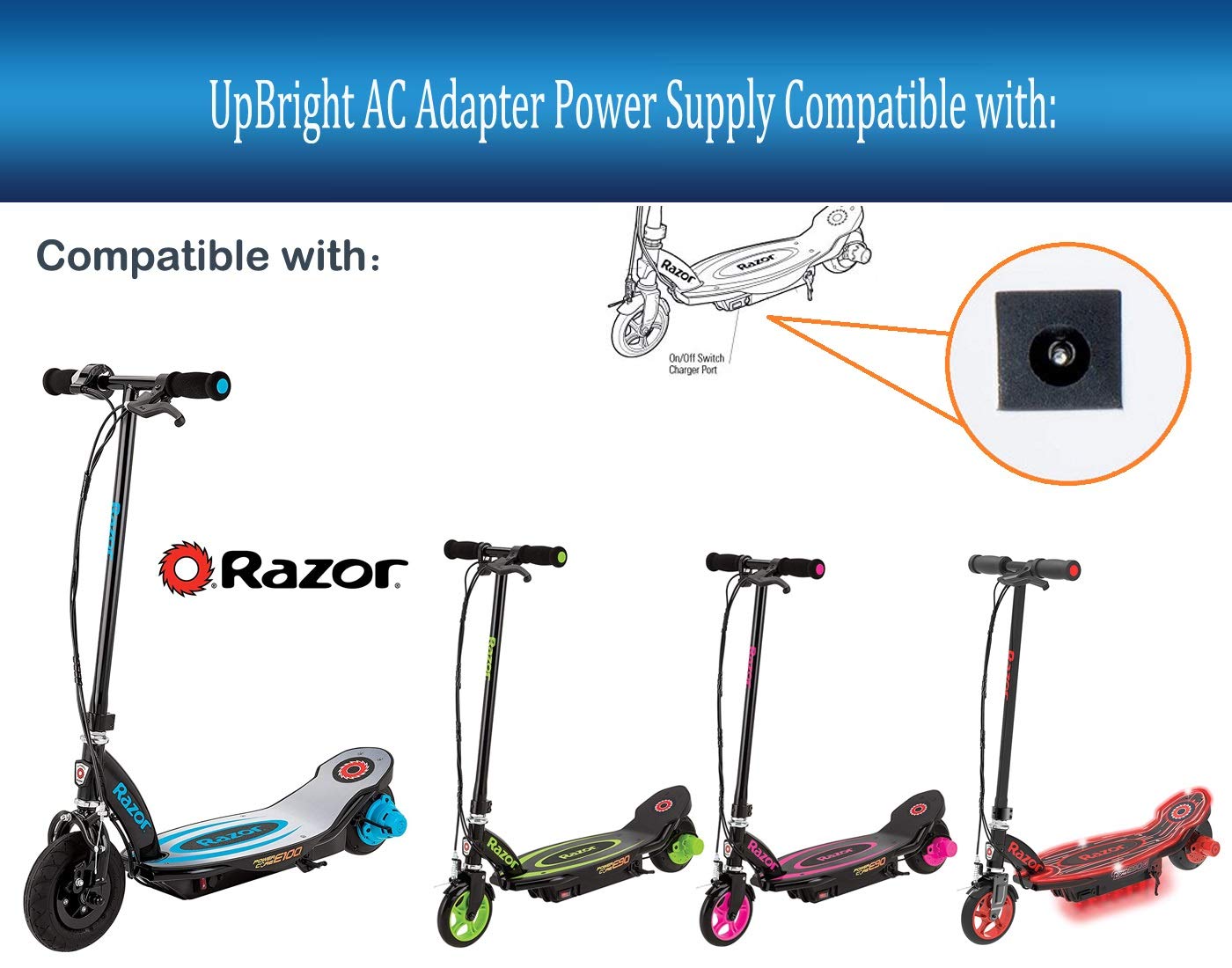 UpBright 12V AC Adapter Compatible with Razor Electric Power CORE E90 E95 90 Scooter ePunk XLR8R Avigo ExpertPower 12 Volt Battery HON-KWANG HK-AD-120U100-US Qili QL-09002B-B1201000H CD CP1210 Charger