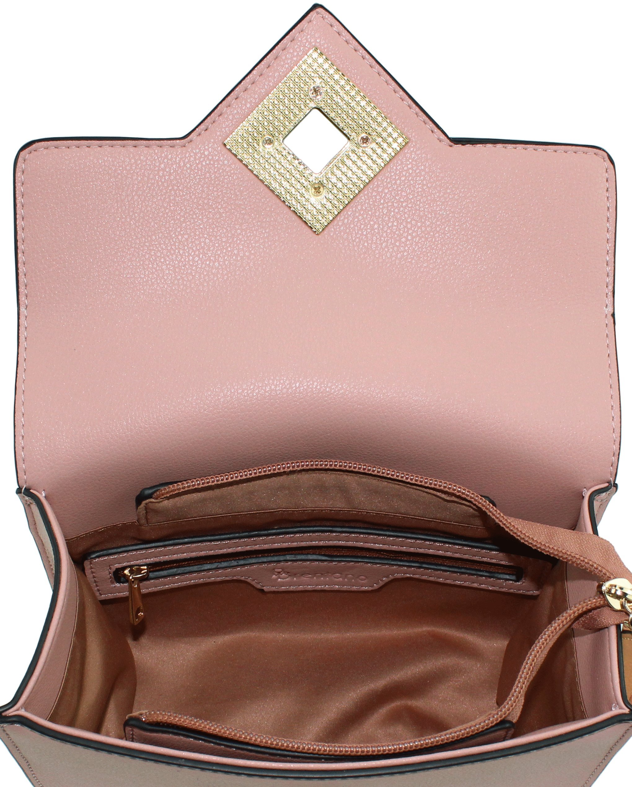 B BRENTANO Vegan Medium Crossbody Top Handle Purse with Metallic Trim (Blush Pink)