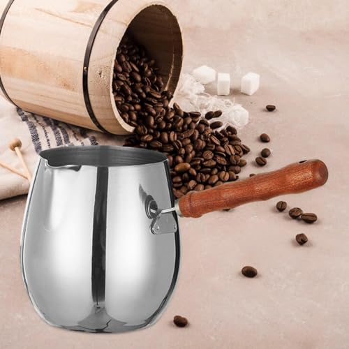 MagiDeal Stainless Steel Turkish Coffee Pot Chocolate Melting Pan Leakproof for Warm Tea Hot Chocolate Sauces Gravies Milk Warmer Pot, 600ml