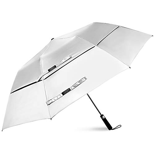 G4Free 62 Inch Portable UV Protection Large Golf Umbrella Automatic Open Double Canopy Big Sun Umbrella Windproof Oversize Sports Umbrellas(Silver/Black)