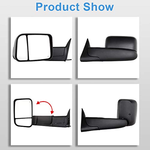 ECCPP Towing Mirrors Left and Right Side Tow Mirrors Replacement fit for 1998-2002 for Dodge for Ram 1500 2500 3500 Truck with Power Adjusted Heated No Light Pair Mirrors Manual Filp up