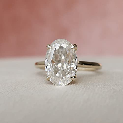 3 CT Oval Engagement Ring, Hidden Halo Moissanite Engagement Ring in 14K Yellow Gold, Ring Size - 6.5