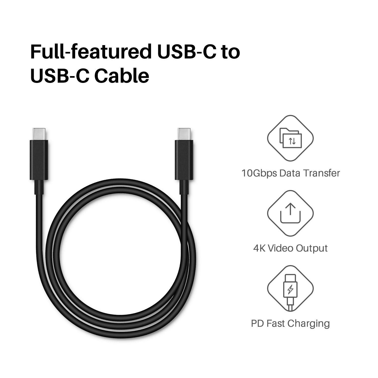 HUION Full-Featured USB-C to USB-C Cable USB 3.1 GEN 2 DP1.2 Supported Suitable for Kamvas 12/13/16(2021)/22/24/22 Plus/24 Plus/Pro 13 (2.5K)/Pro 16 (2.5K)/Pro 16 (4K)/Pro 16 Plus (4K)/Pro 24(4K)