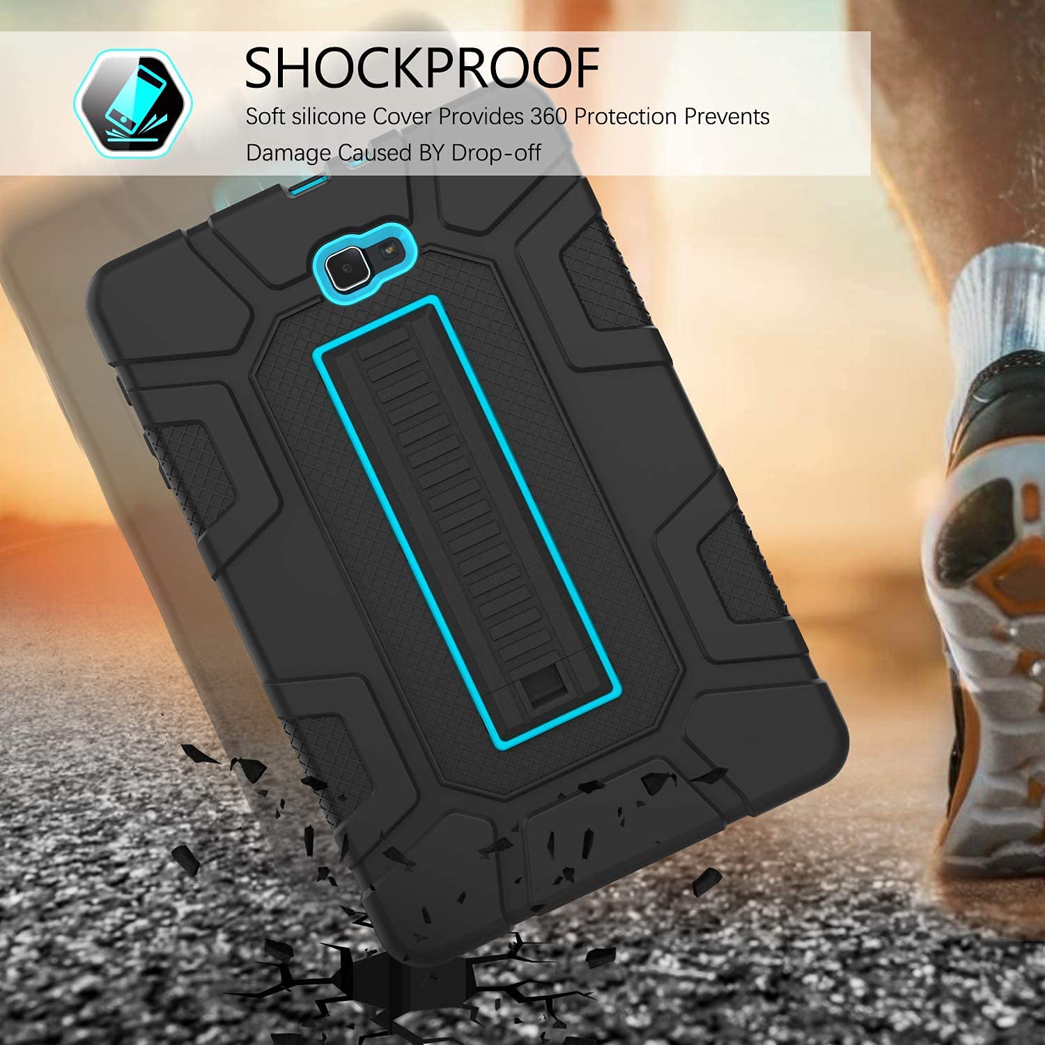 GUAGUA Protective Case for Samsung Galaxy Tab A 10.1 2016, Heavy Duty Rugged Shockproof Anti-Scratch Tablet Cover with Kickstand, Black/Blue