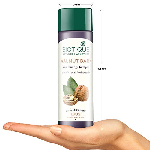 Biotique Bio Walnut Bark Volumizing Shampoo For Fine & Thinning Hair 120 ml/ 4.05 Oz. I Makes Hair Healthy, Silky, Shiny And Pure Natural Black I Musk Root Soap Nut And Black Malya Flowers