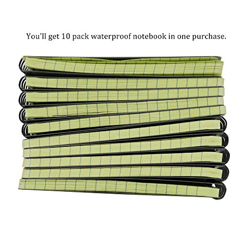 RETON 10 Pack Waterproof Notebook, 3 x 5 Inches Pocket Notepad, All-Weather Memo Pads with Top-Spiral, Tactical Steno Pads with Grid for Outdoor Activity Recording (Army Green)
